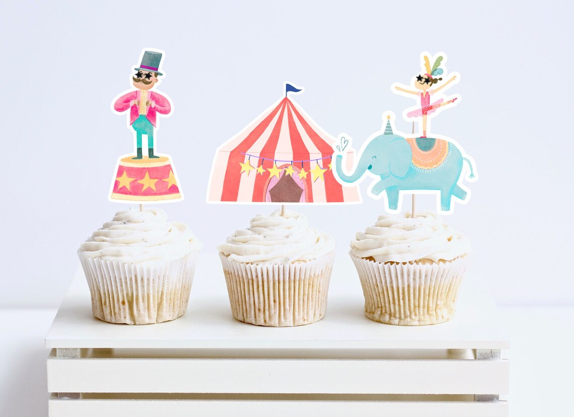 EDITABLE Circus Cake Toppers Animals Cake Toppers Greatest Show Cupcake ...