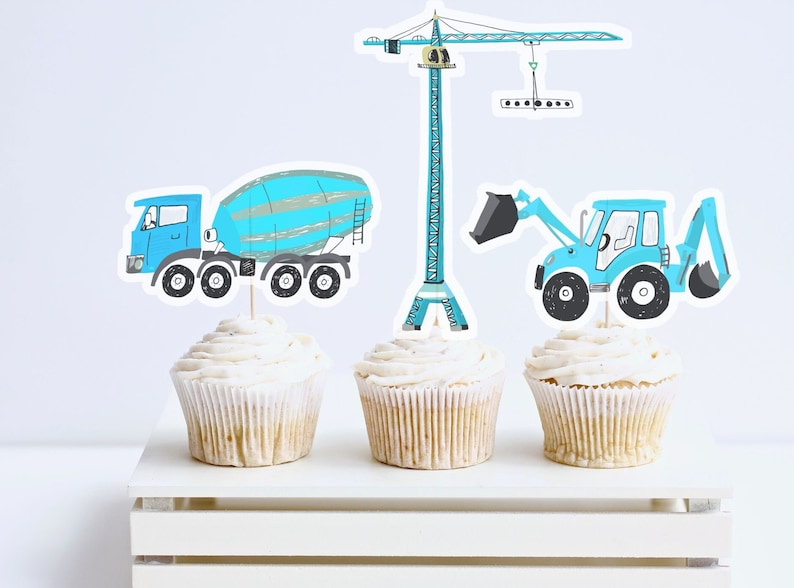 Printable Construction Cake Toppers Digger Birthday Party Cupcake ...