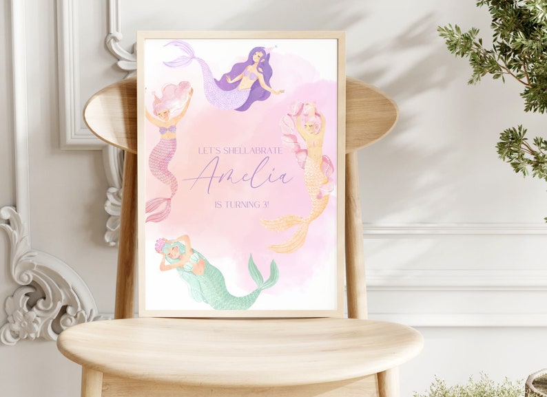 EDITABLE Mermaid Plate Topper Shellbration Party Place Cards Mermaid ...