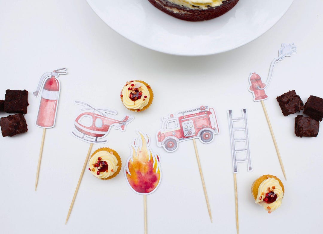 Custom Fire Truck Cake Toppers, Fireman Cupcake Toppers Firemen Party ...