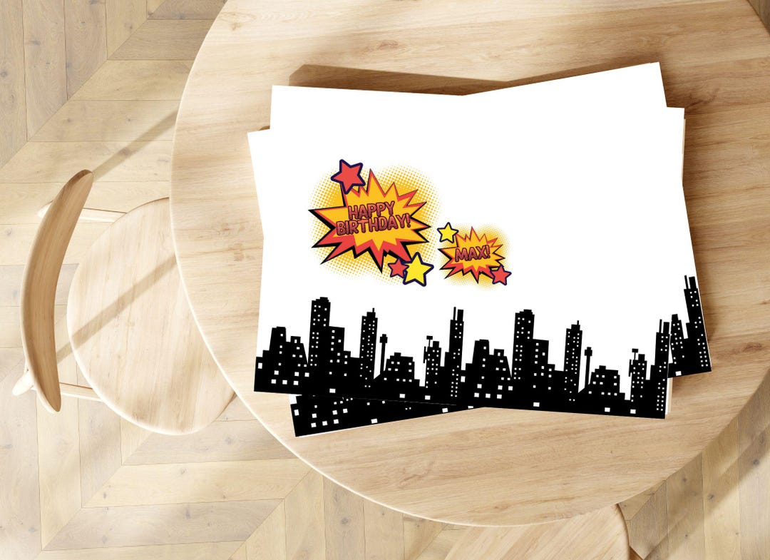 Editable Superhero Placemat Super Hero Birthday Party Minimalist Boys ...