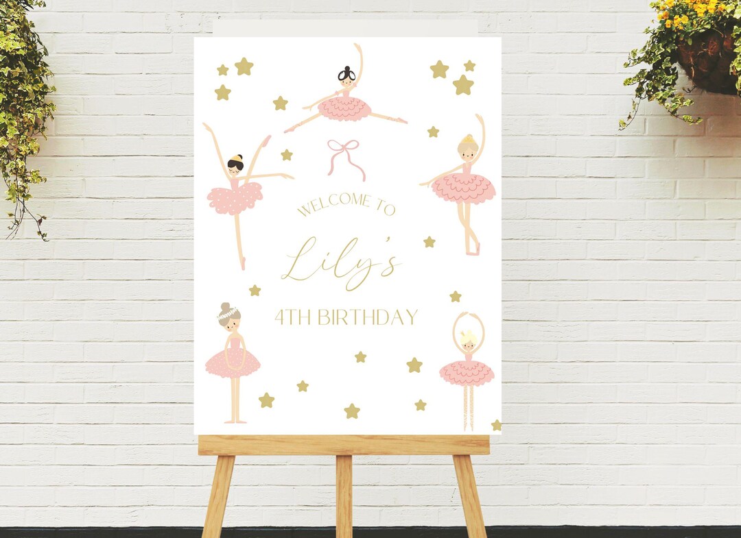 EDITABLE Ballerina Welcome Sign, Ballet Dancer Party Sign , Modern ...