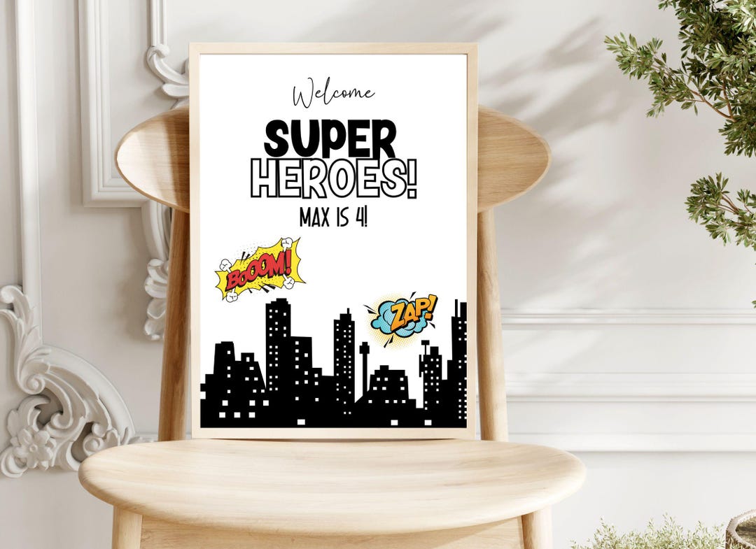 Editable Superhero Welcome Sign Super Hero Birthday Party Minimalist ...
