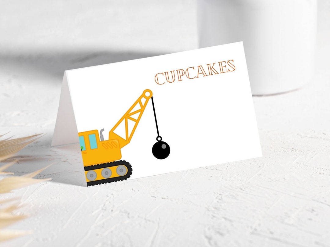 EDITABLE Construction Digger Dumper Truck Tent Food Label Birthday ...