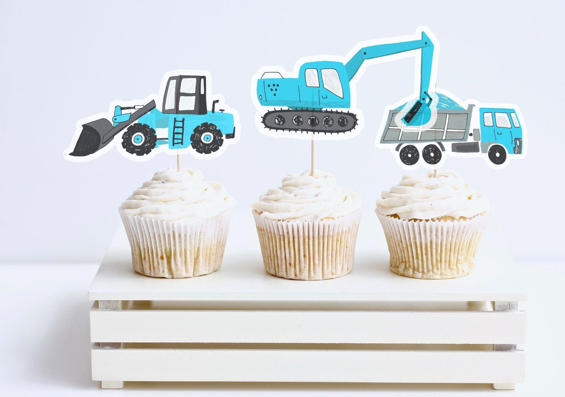 Printable Construction Cake Toppers Digger Birthday Party Cupcake ...