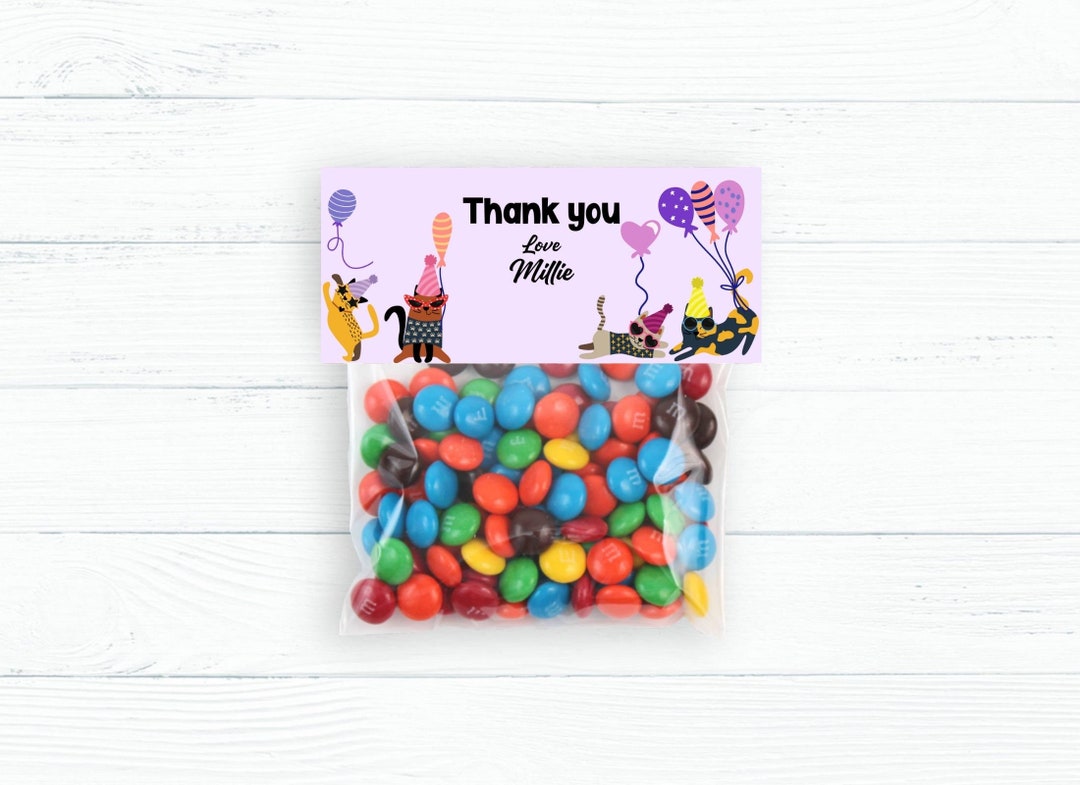 EDITABLE Cat Birthday Party Favor Treat Bag Topper Template Pink Girls ...