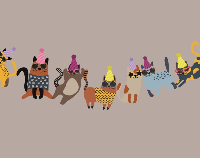 INSTANT DOWNLOAD Cat Banner Bunting Kitty Cat Birthday Party Decor Girl ...