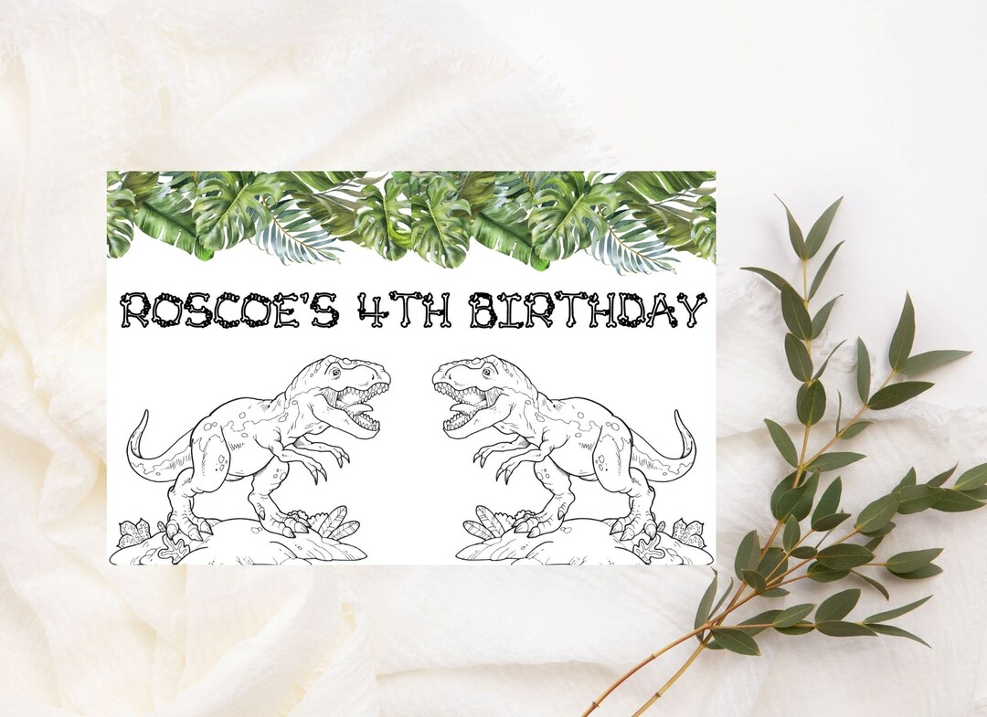 EDITABLE Digital Dinosaur Birthday Party Coloring in Placemat ...