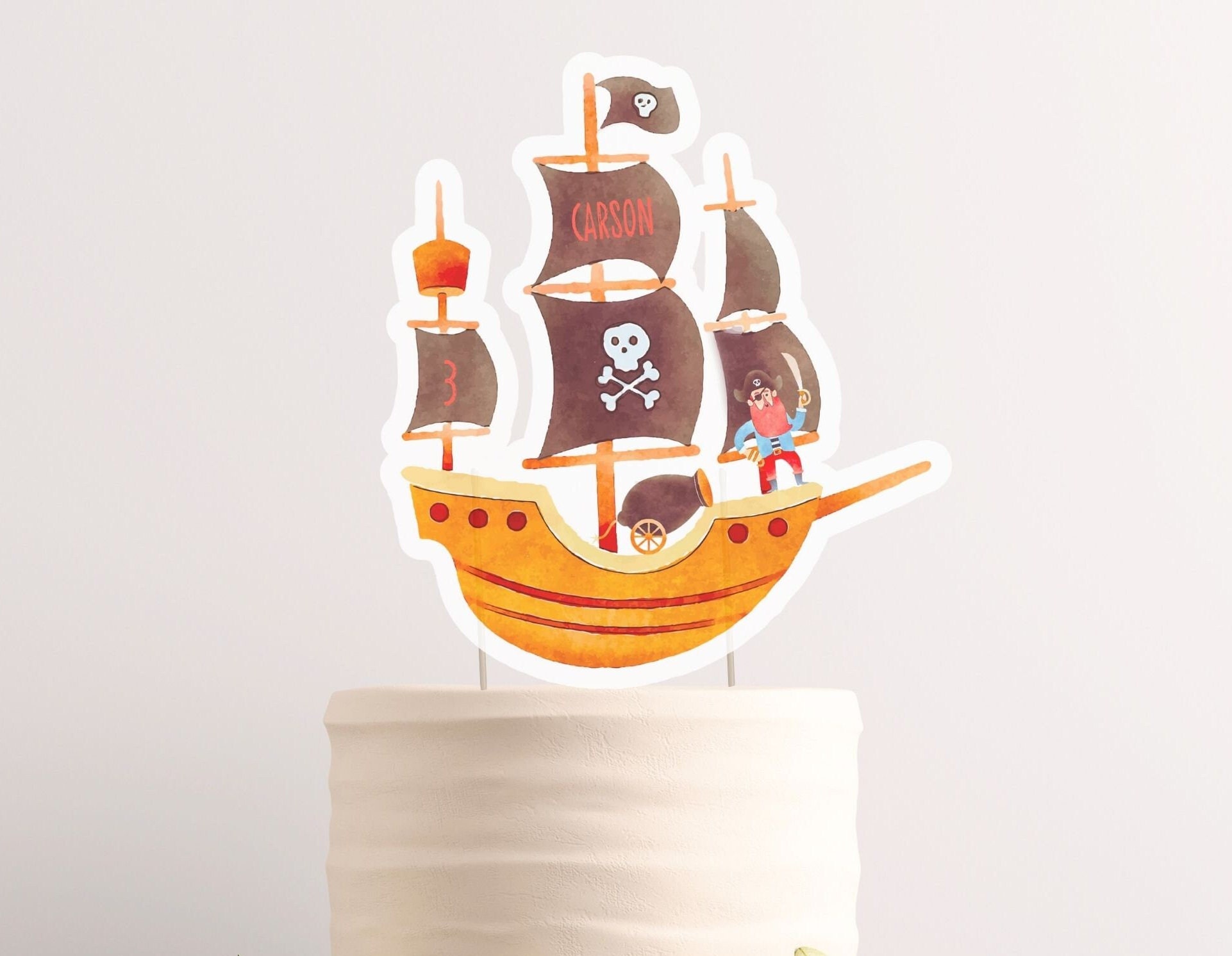 EDITABLE Pirate Cake Topper Ship Cake Topper Boy Birthday Decorations ...