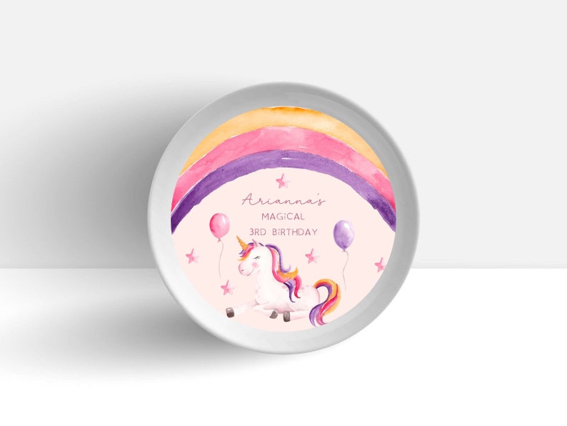 EDITABLE Unicorns Rainbow Girls Pink Balloons Tent Food Label First ...