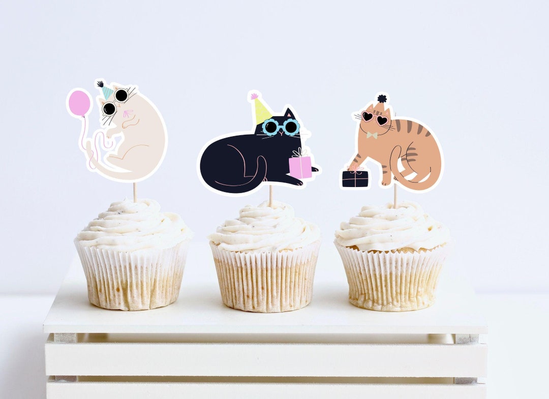Printable Cat Cake Toppers, Kitten Party Cake Decor, Pet Pawty Decor ...