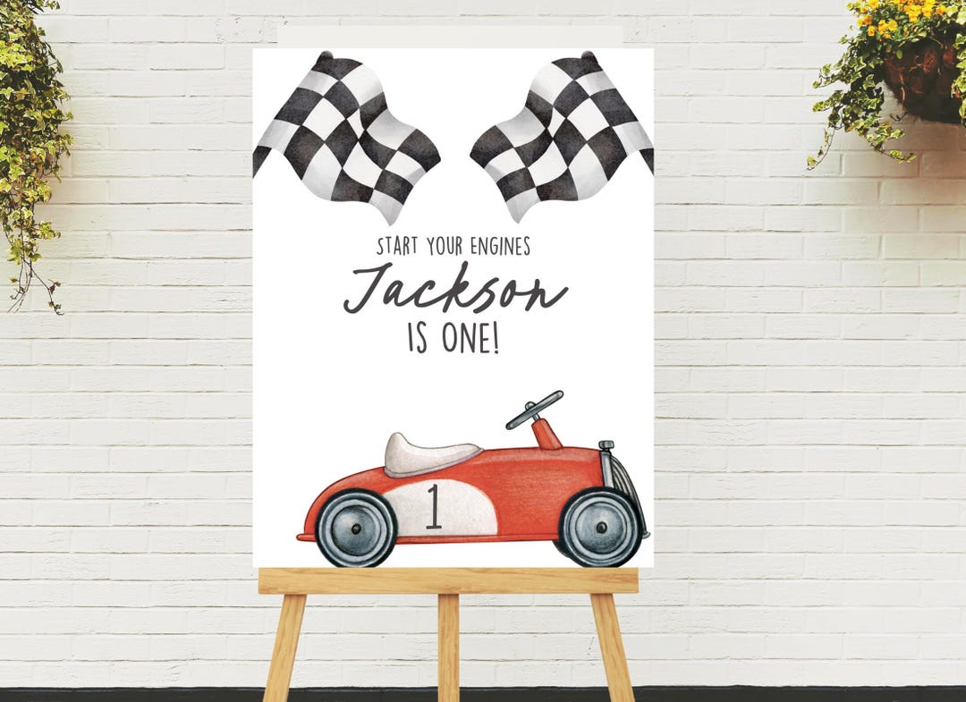 Editable Race Car Sign, Hot Car Wheels Party Sign, Racing Car Welcome ...