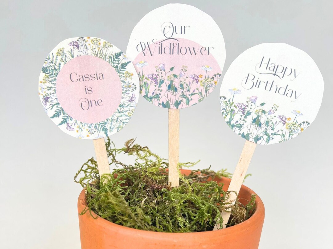 EDITABLE Wildflower Cake Toppers Pink Garden Party Decor Pink Boho Cake ...