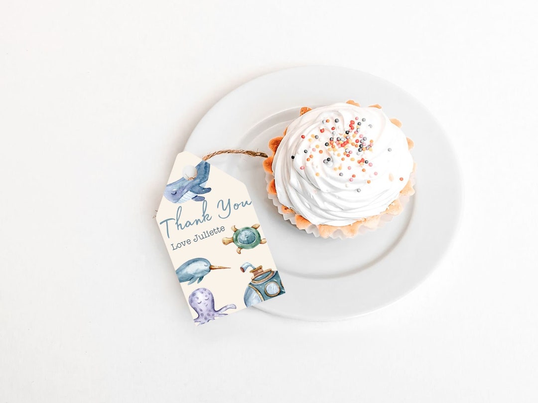 EDITABLE Ocean Under the Sea Whale Boat Baby Boy Thank You Tag Favour ...