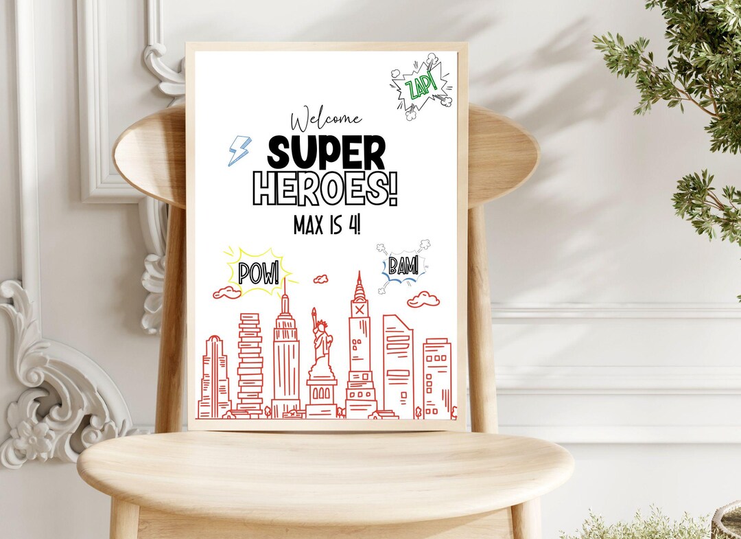 Editable Superhero Welcome Sign Super Hero Birthday Party Minimalist ...