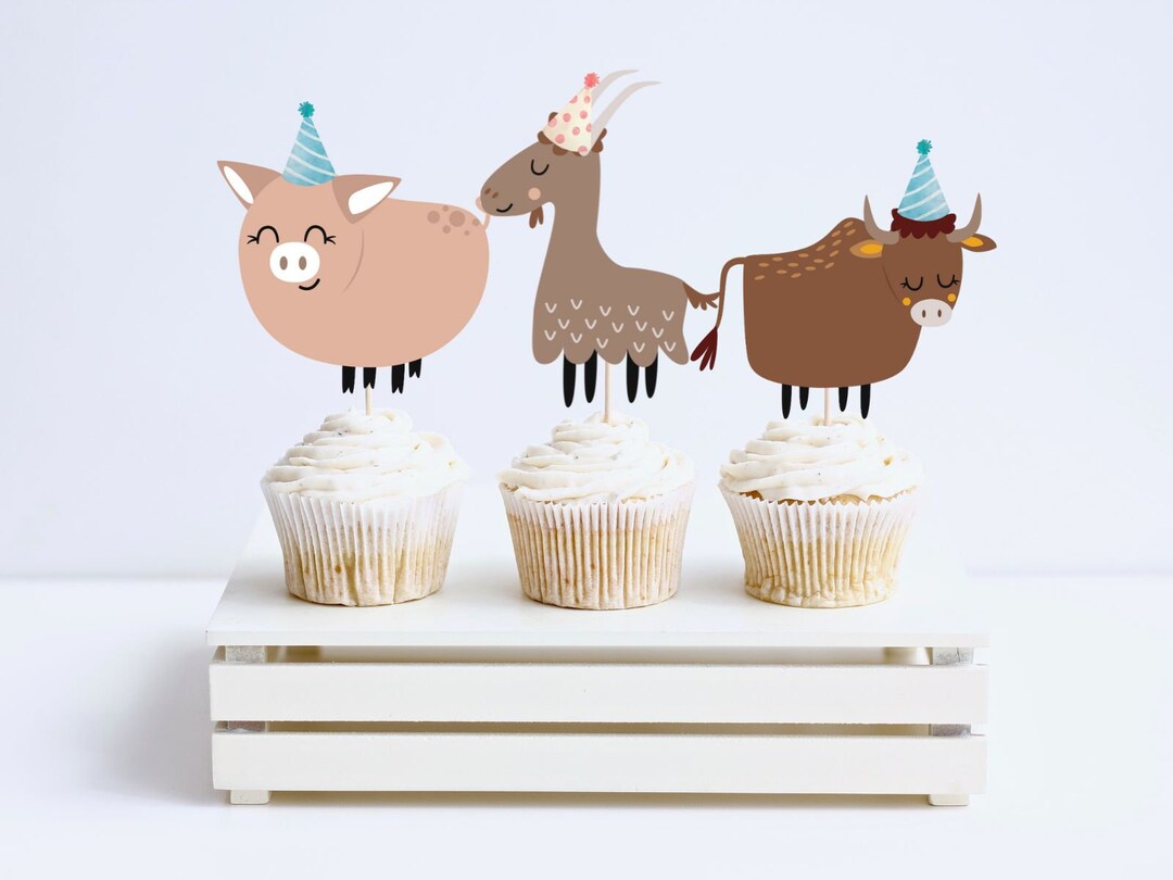 Farm Party Cake Toppers, Farm Animal Cupcake Toppers, Barn Birthday ...