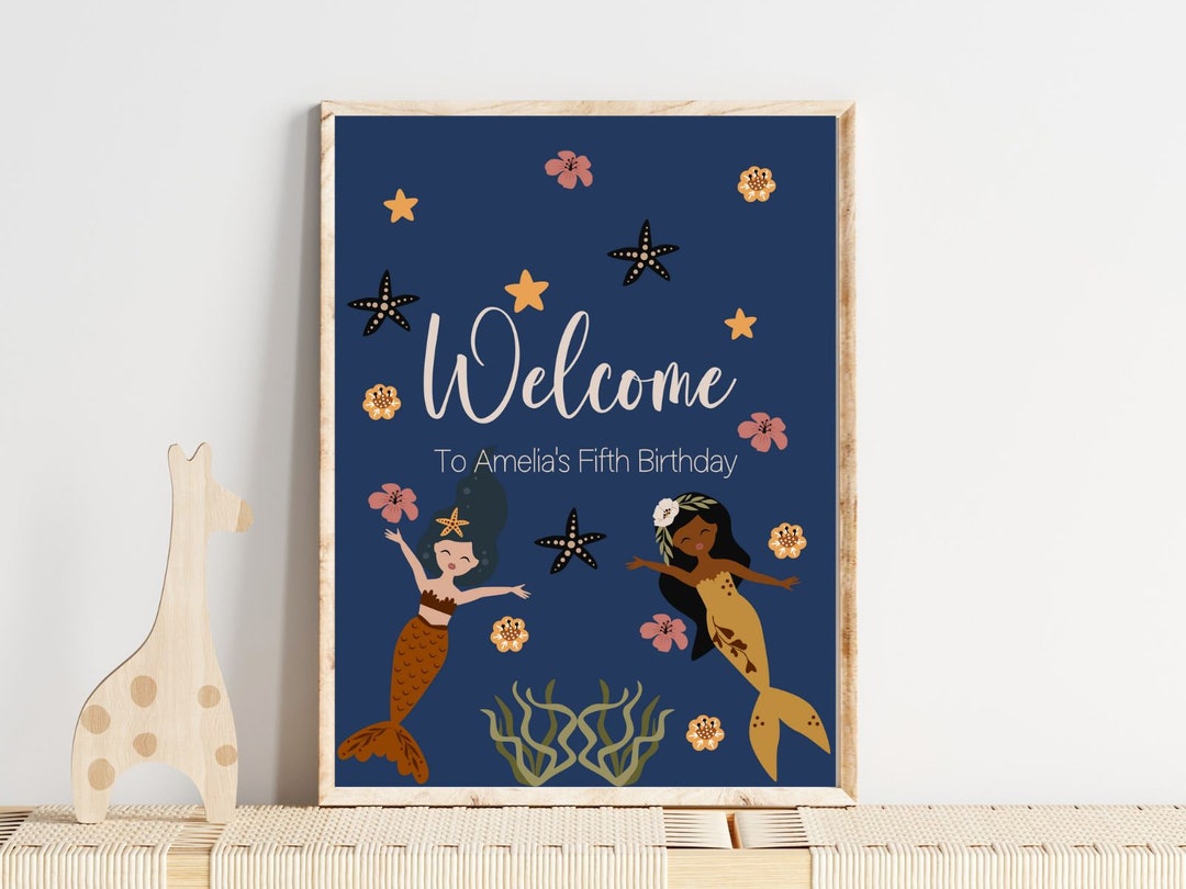 EDITABLE Mermaid Little Under the Sea Ocean Birthday Welcome Sign Party ...