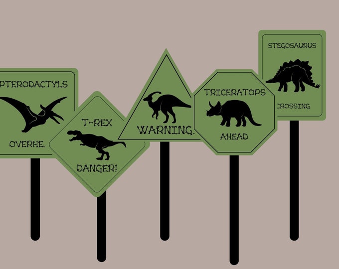 Dinosaur Birthday Party Signs Decorations Warning Road Signs Customised ...