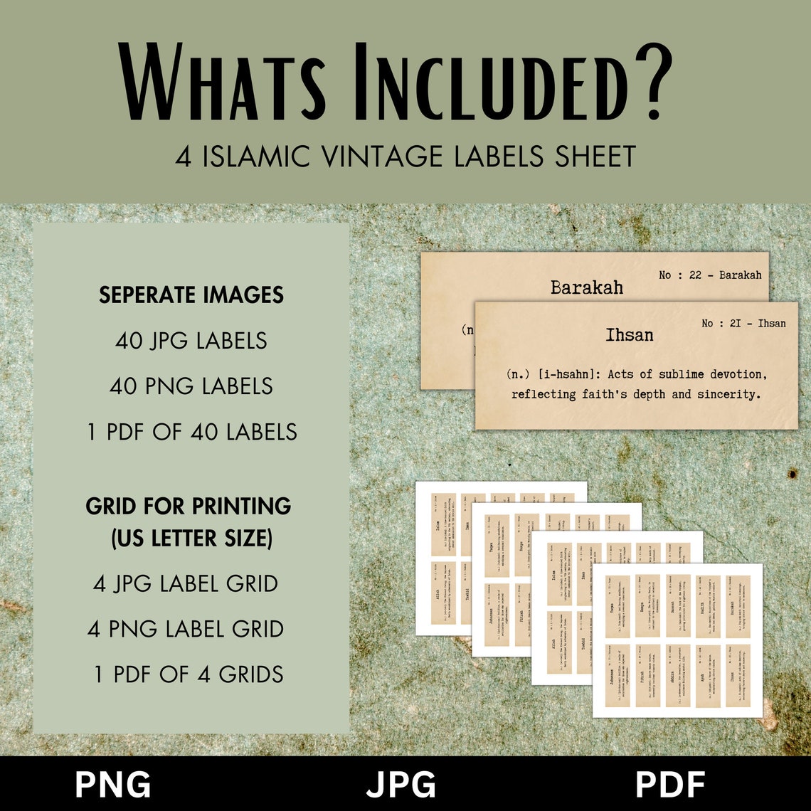 40 Islamic Sticker Bundle Islamic Words Vintage Label - Etsy