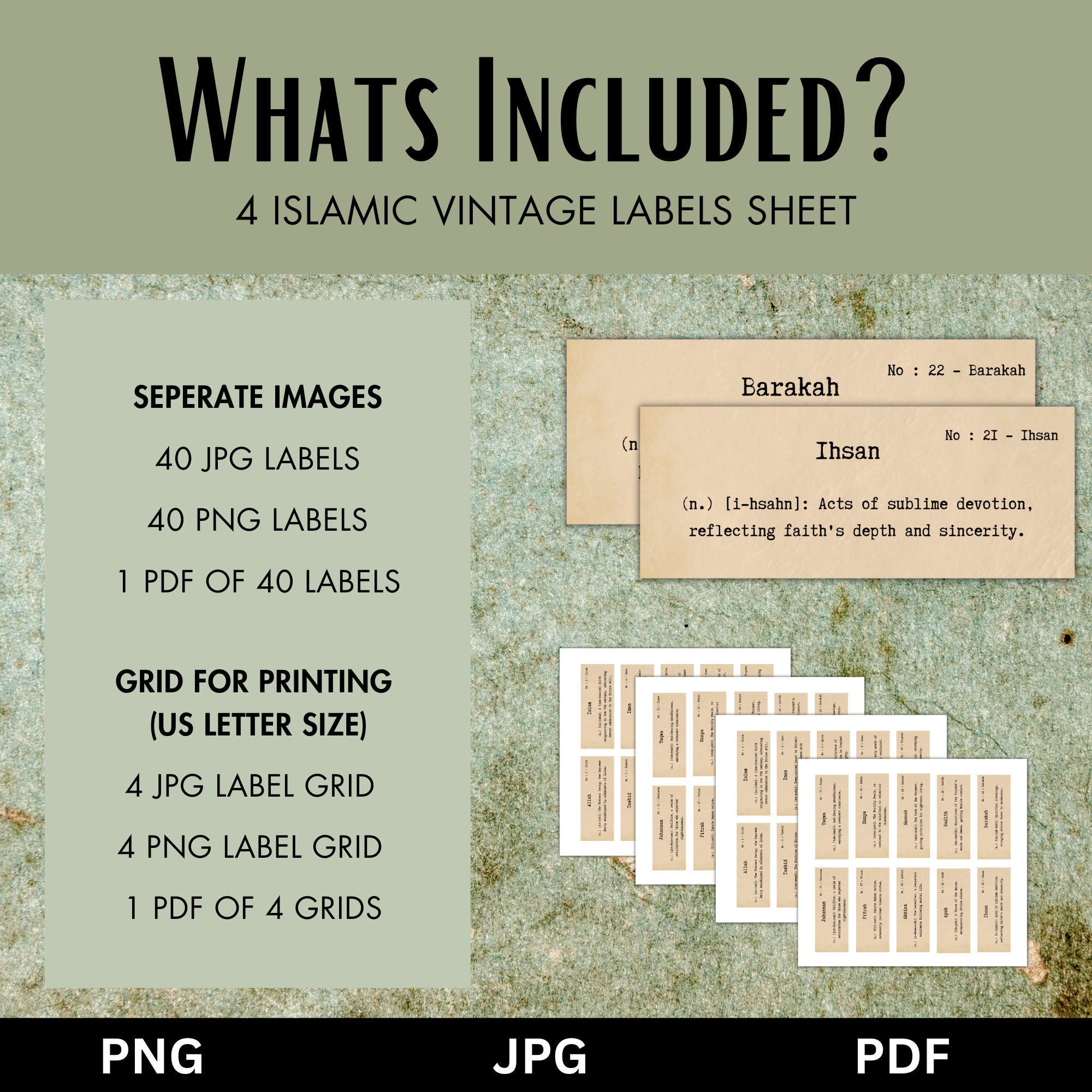 40 Islamic Sticker Bundle Islamic Words Vintage Label Sticker Islamic ...