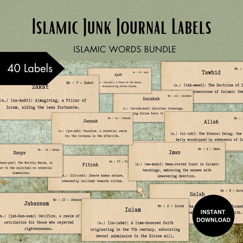 40 Islamic Sticker Bundle Islamic Words Vintage Label Sticker Islamic ...