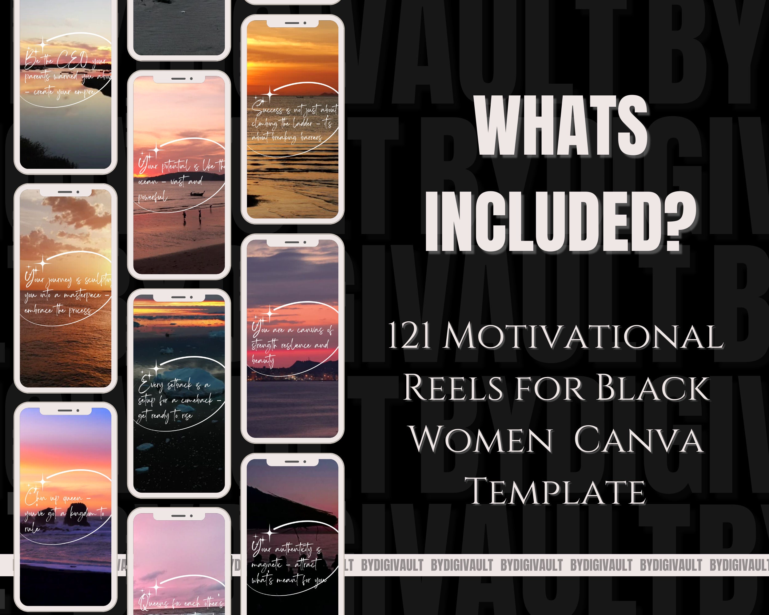 111 Motivational Reels for Black Women, Empowerment Canva Editable ...