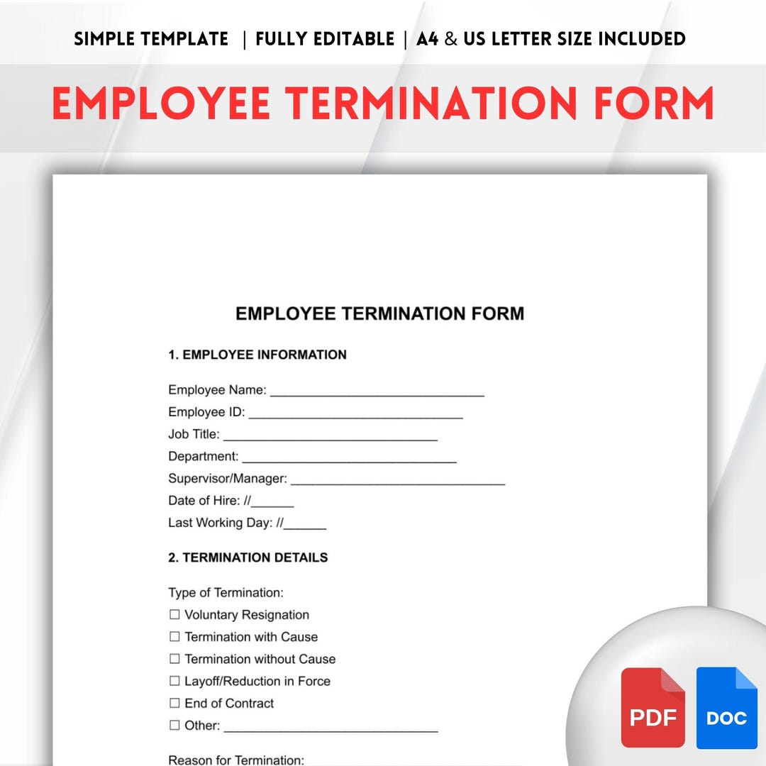Employee Termination Form Printable and Editable Employee off Boarding ...