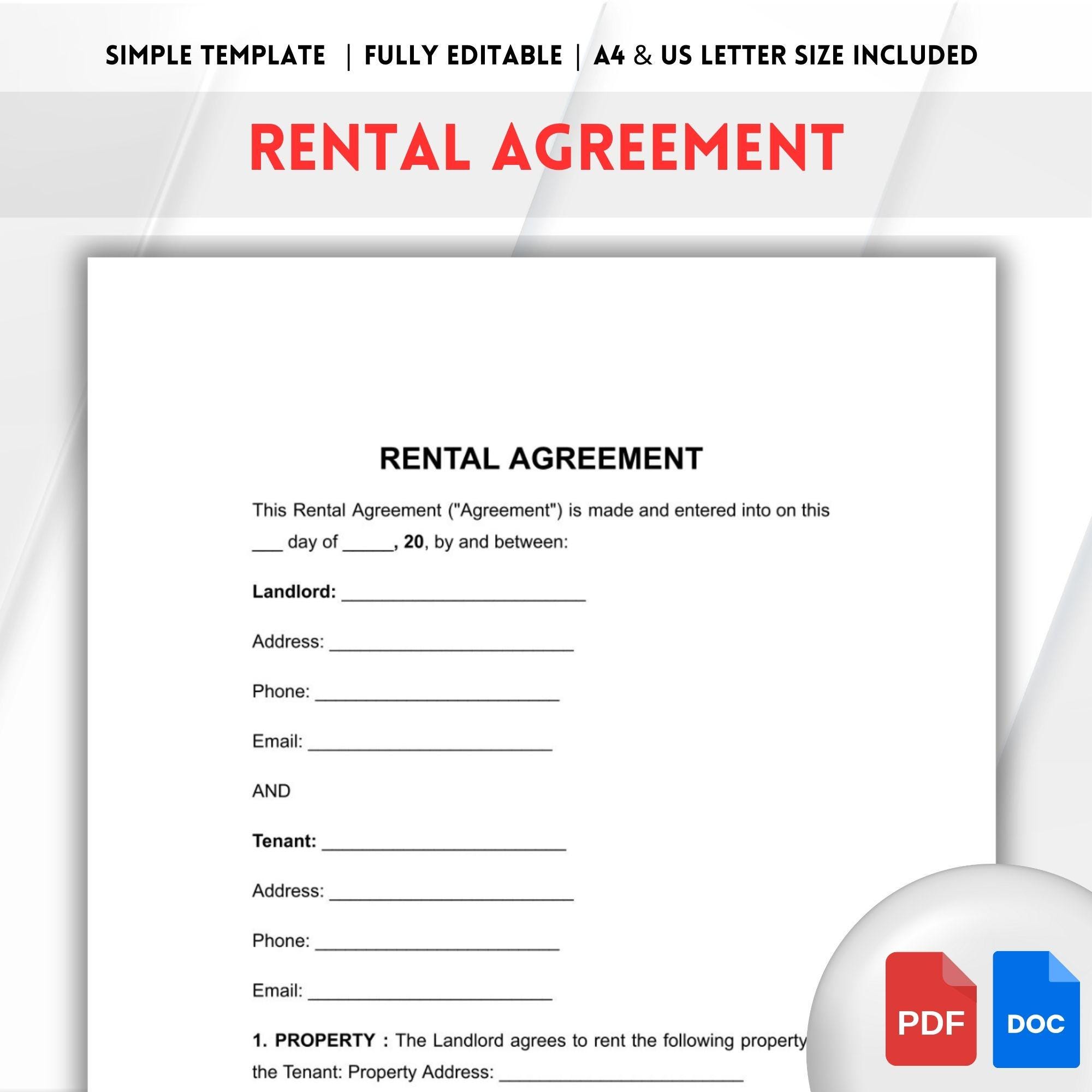 Printable Rental Agreement Property Rental Agreement Editable Tenancy ...