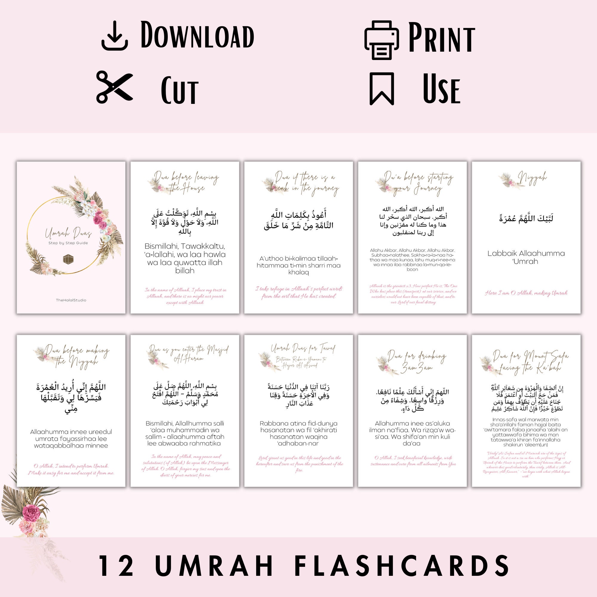 Umrah Dua Printable | Umrah Floral Cards | Umrah Guide | Printable ...