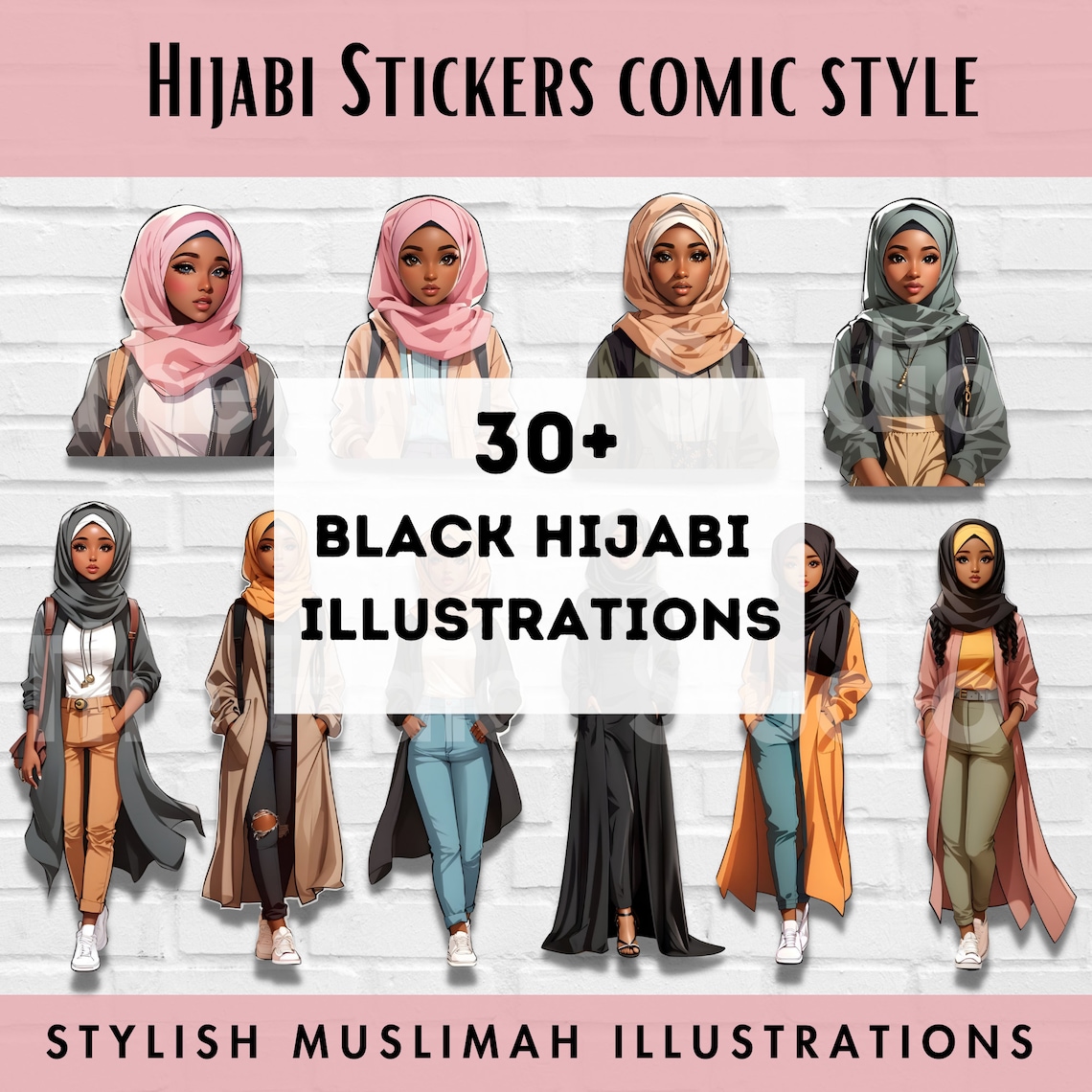 30 Hijabi Clipart Bundle Black Hijabi Stickers Hijabi Women Stickers ...