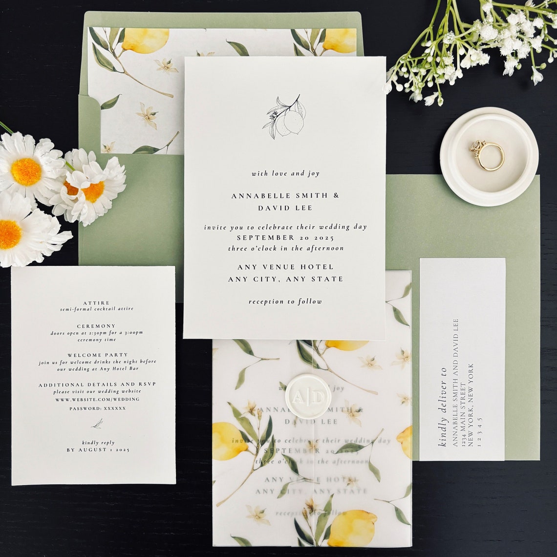 Full Set DIY Luxury Lemon Wedding Invitations on a Budget W/ Envelope ...