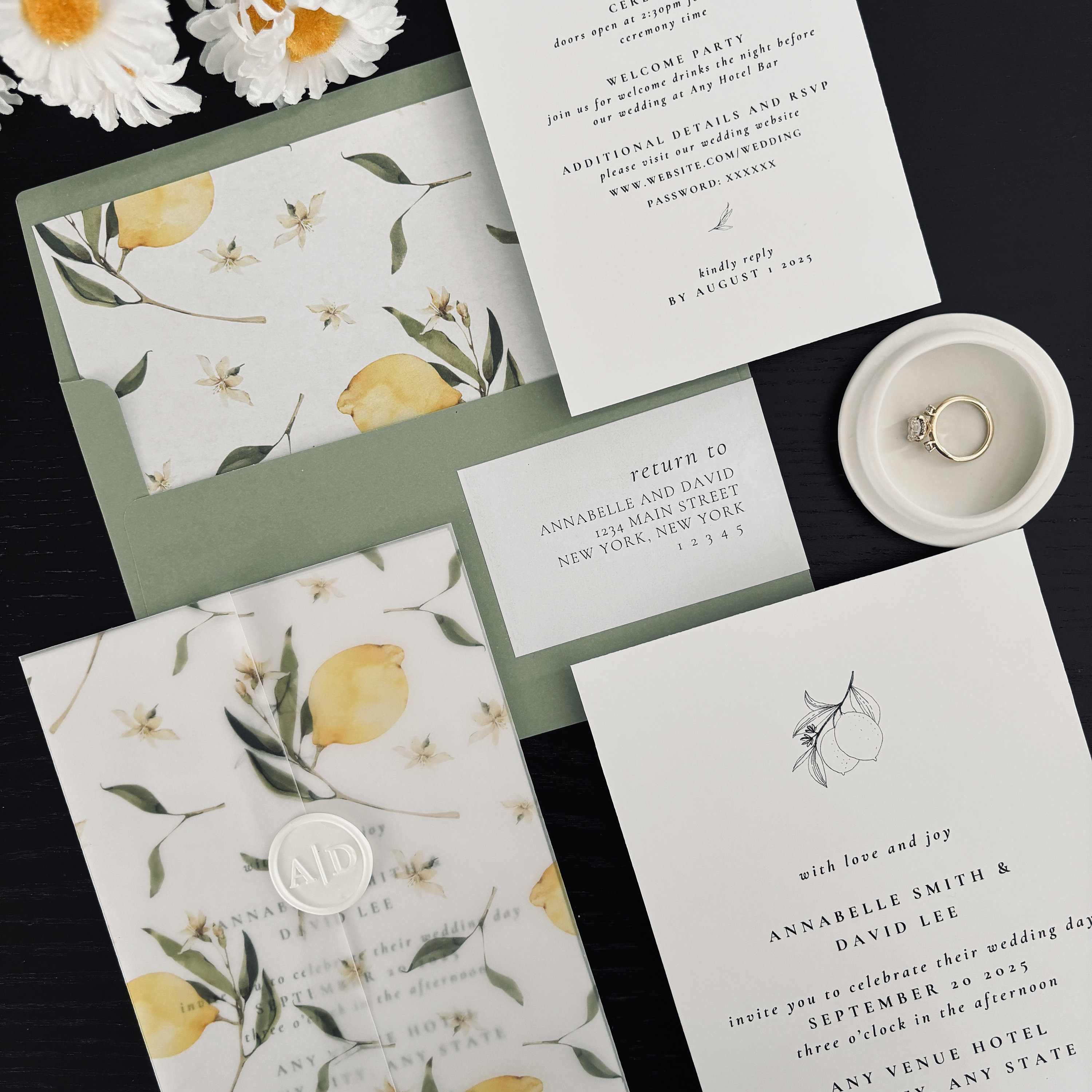 Full Set DIY Luxury Lemon Wedding Invitations on a Budget W/ Envelope ...