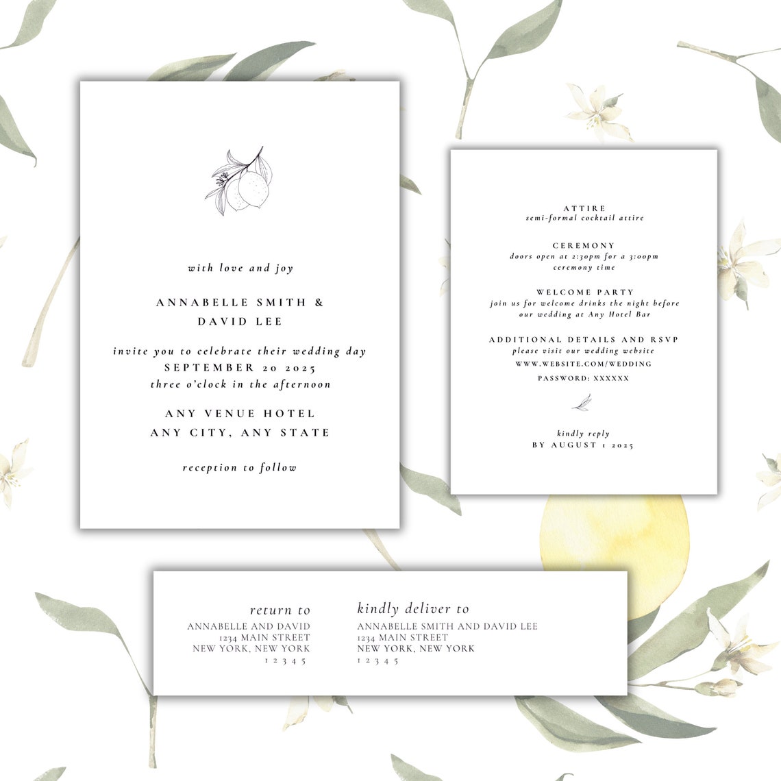 Full Set DIY Luxury Lemon Wedding Invitations on a Budget W/ Envelope ...