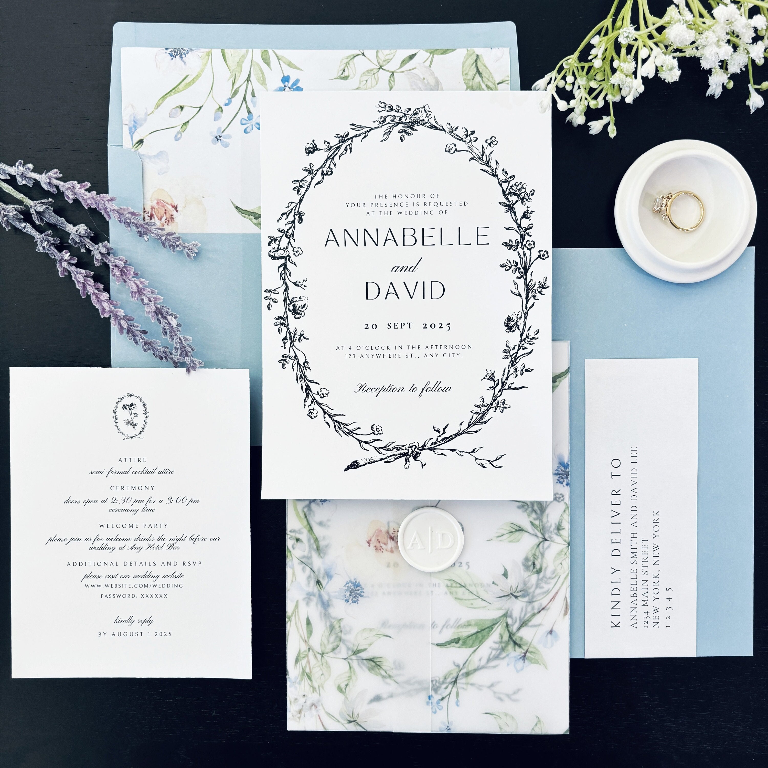 Full Set DIY Luxury Blue Floral Wedding Invitations on a Budget W ...