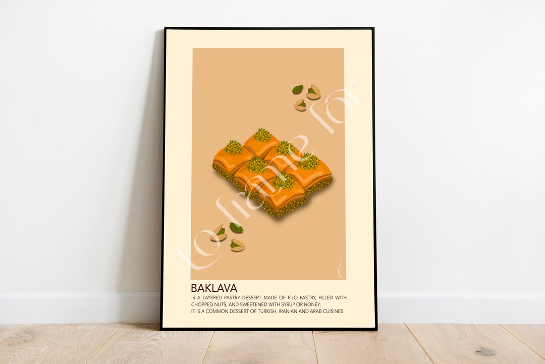 Food Poster | Baklava | Turkish Dessert | Minimalistic Wall Art ...