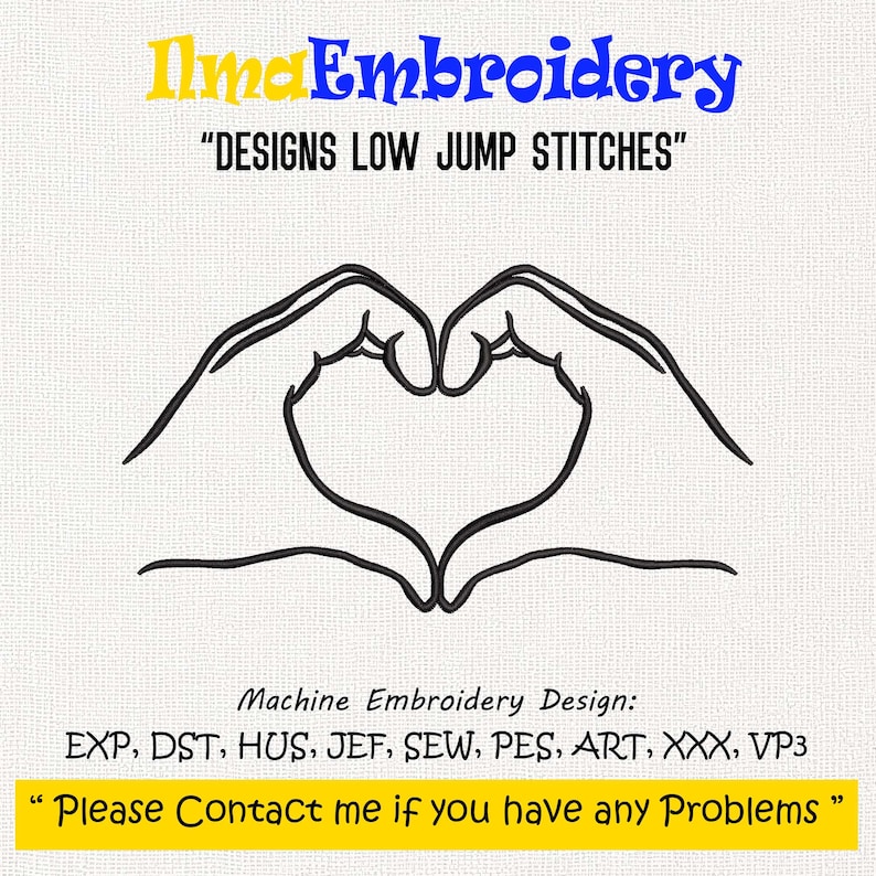 Heart Hands Embroidery Design, Love Hand Gesture Line Art, Romantic ...