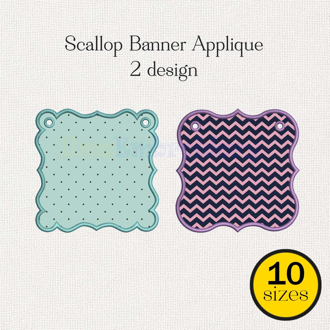 Scallop Banner Applique Embroidery Design, Wavy Pennant Flag Stitch ...