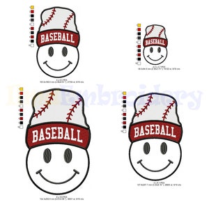 Baseball Smile Applique Embroidery Design, Baseball Embroidery Design ...