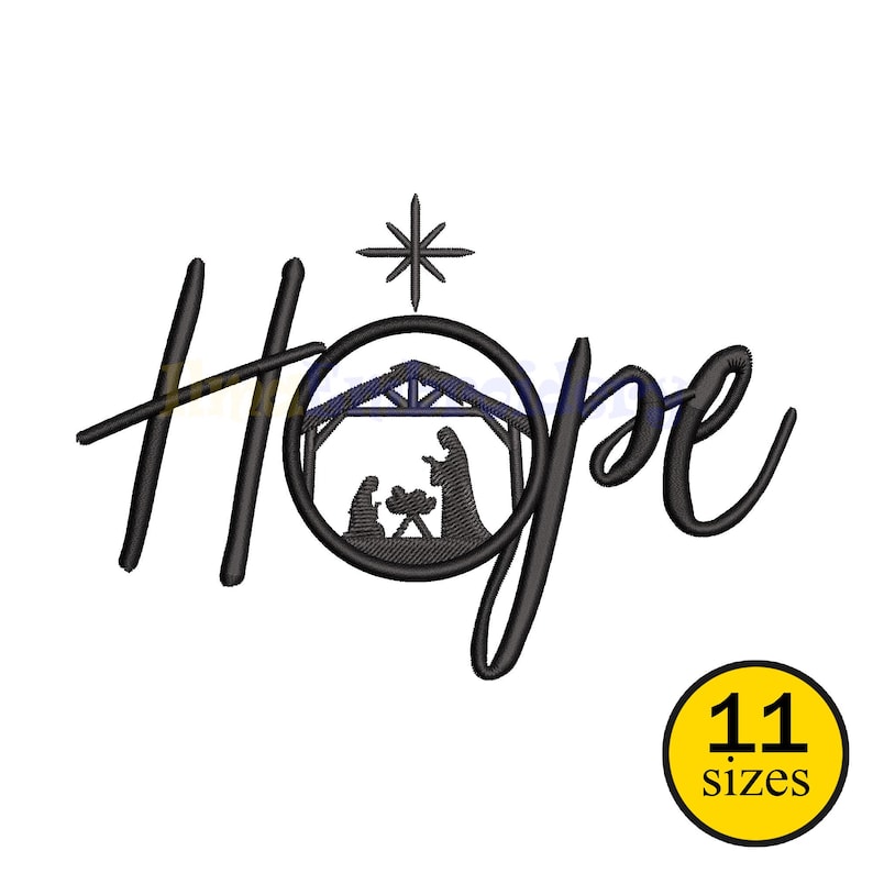 Hope With Nativity Scene Embroidery Design, Christian Christmas ...
