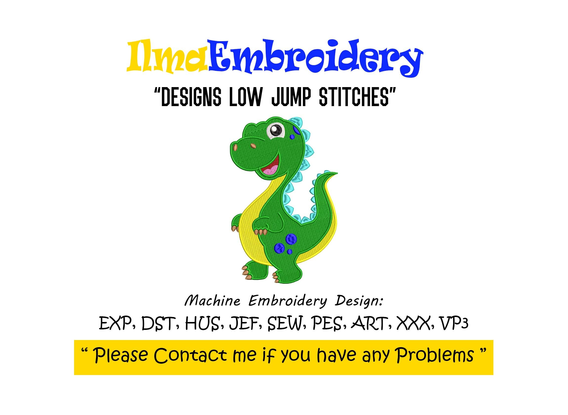 Cute Dinosaur Fill Stitch Embroidery Design, 4 Sizes (instant Download ...