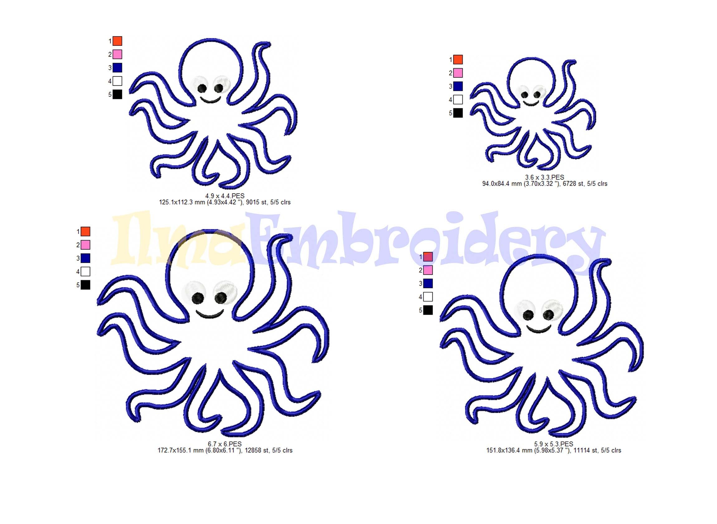Octopus Applique Embroidery Design: Ocean Animal (4 Sizes) - Etsy