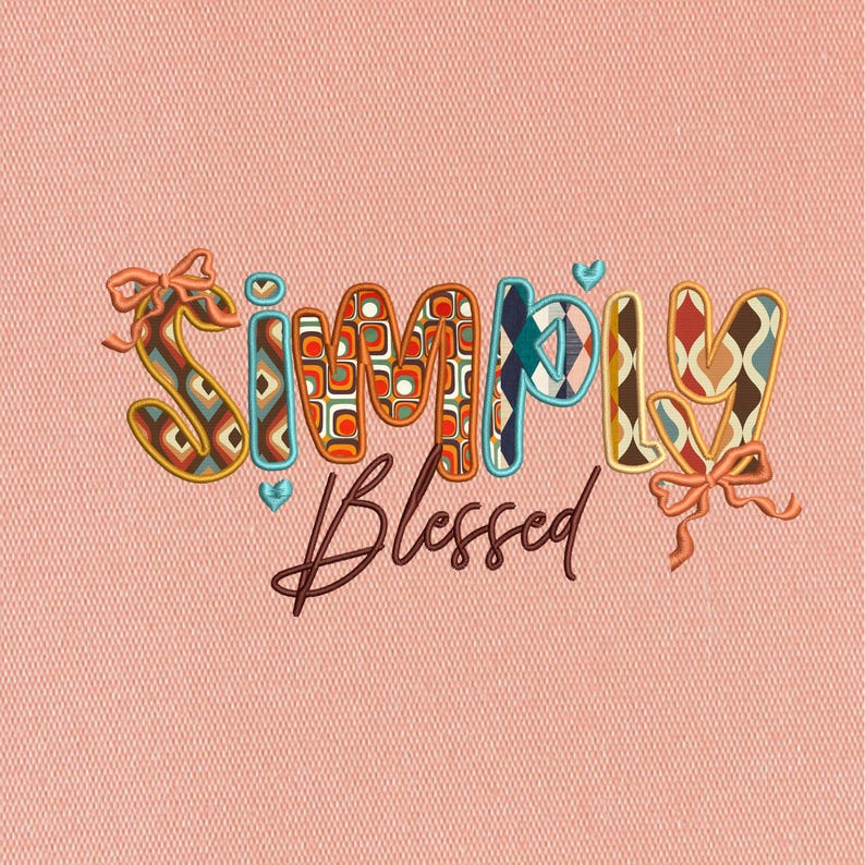 Retro Simply Blessed Applique Embroidery Design: Faith-based (instant ...