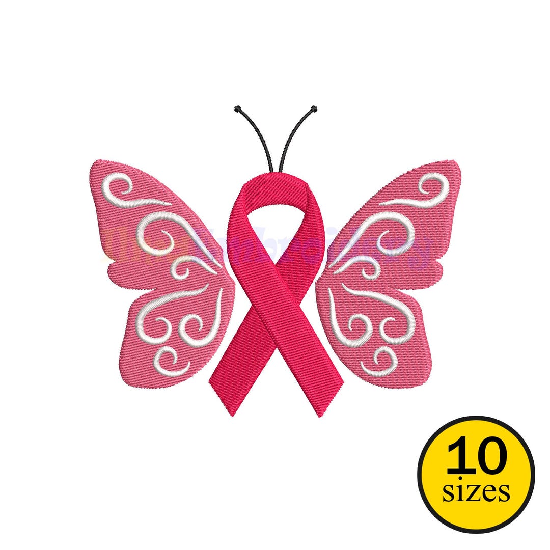 Cancer Butterfly Ribbon Embroidery Design: Breast Cancer Awareness (10 ...
