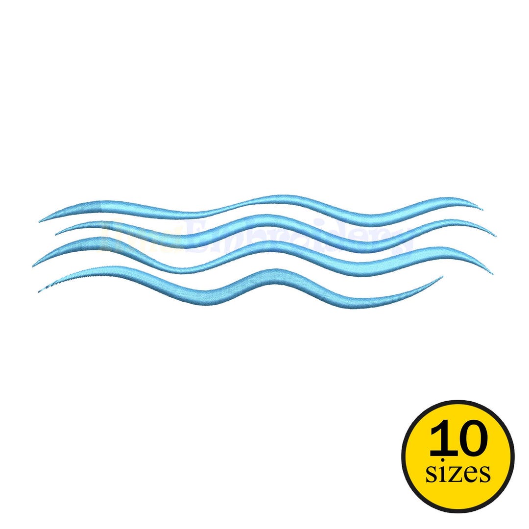 Waves Embroidery Design, Ocean Wave Outline Machine Embroidery File, 10 ...
