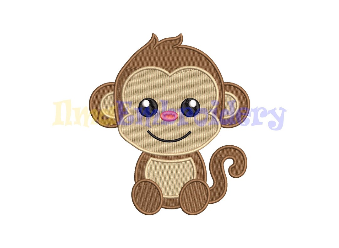 Cute Baby Monkey Embroidery Design, Monkey Embroidery Design, Animal ...