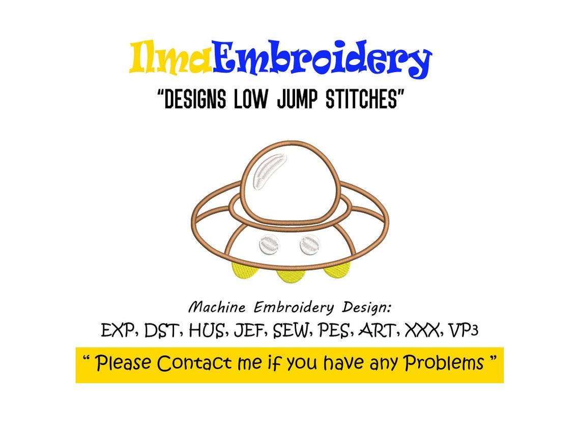 Alien Spaceship Applique Embroidery Design: UFO Flying Saucer (4 Sizes ...