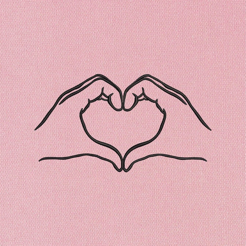 Heart Hands Embroidery Design, Love Hand Gesture Line Art, Romantic ...