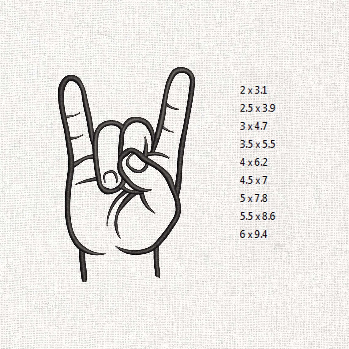 Rock Hand Embroidery Design, Rock on Hand Gesture Machine Embroidery ...
