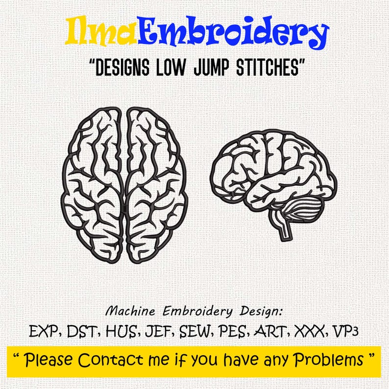 Brain Outline Embroidery Design, Anatomy Line Art Machine Embroidery ...