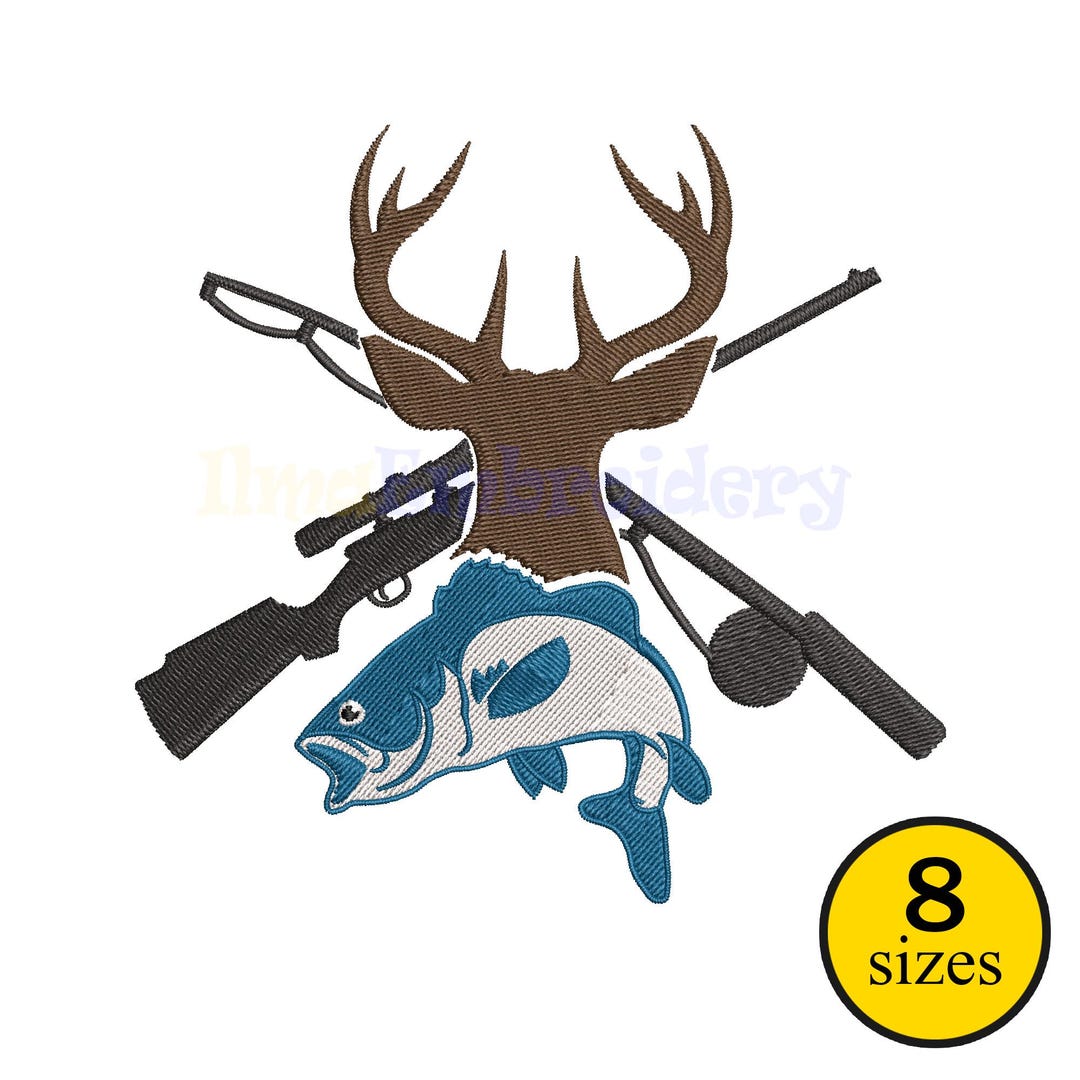 Deer & Fish Embroidery Design: Hunter Silhouette (digital Download, 8 ...